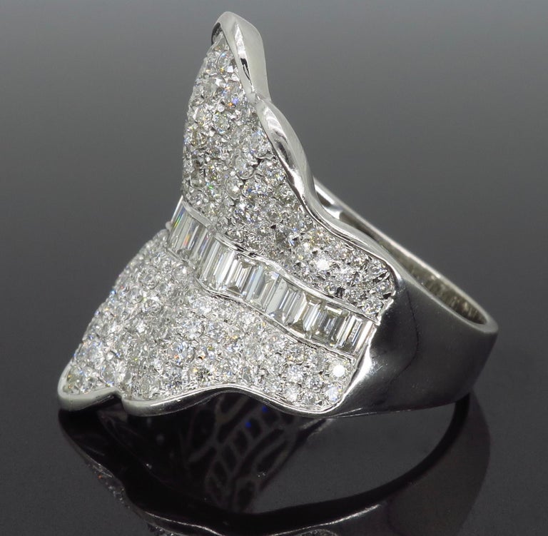 18 Karat White Gold Pave Diamond Wave Ring at 1stDibs | white gold pave ...