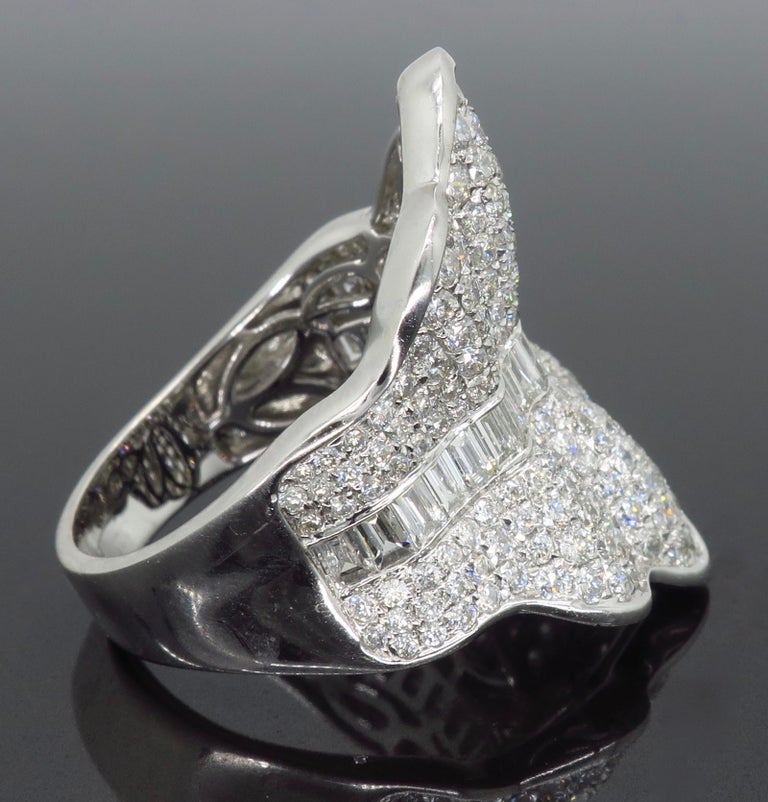 18 Karat White Gold Pave Diamond Wave Ring at 1stDibs | white gold pave ...