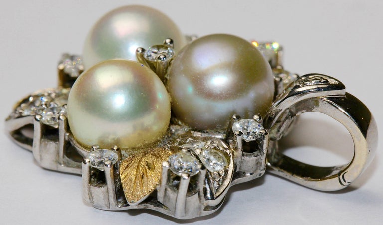 18K White Gold pendant Enhancer with 16 Diamonds and three South Sea ...