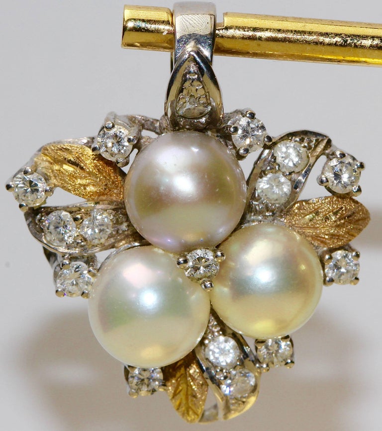 18K White Gold pendant Enhancer with 16 Diamonds and three South Sea ...