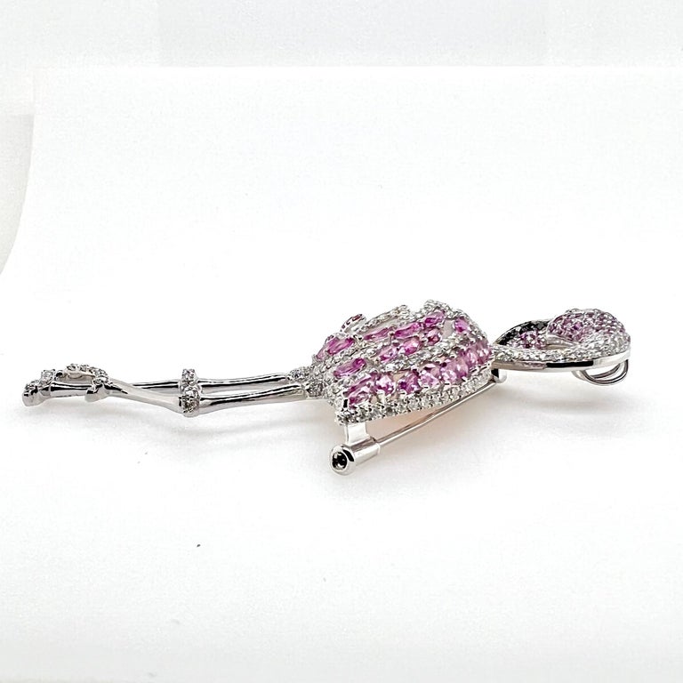 18k White Gold Pink Flamingo with Opal and Diamonds Brooch or Pendant ...
