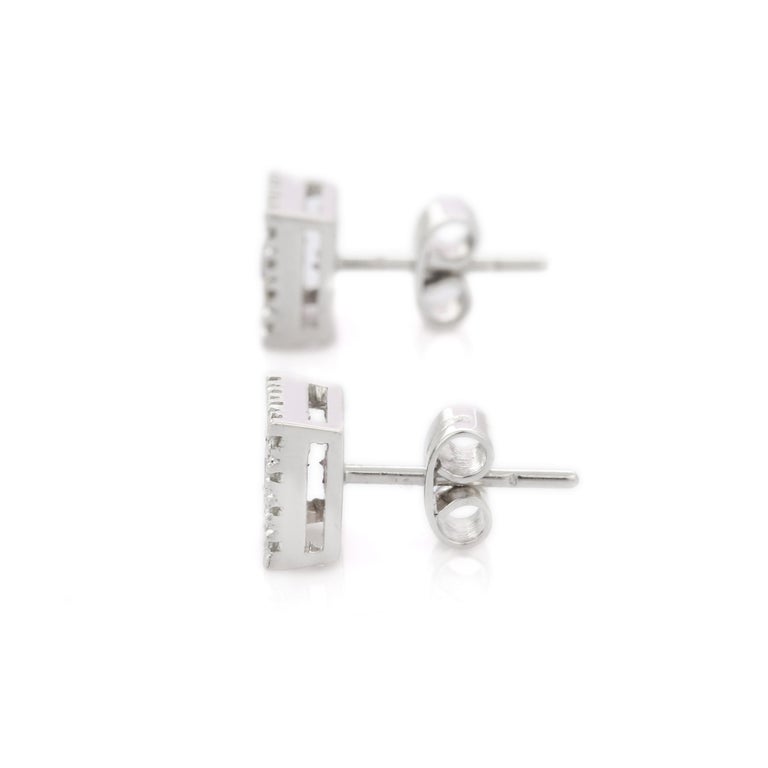 18K White Gold Pink Sapphire Diamond Square Cut Stud Earrings For Sale ...