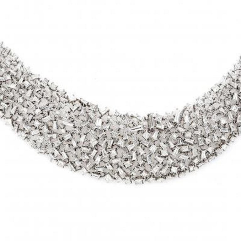 18k White Gold Princess Cut and Baguette Cut Diamond Necklace with 22. ...