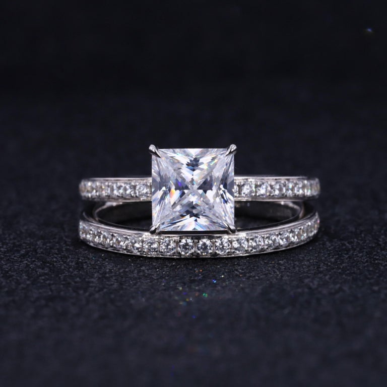 Customizable 18K White Gold Princess Cut Diamonds Engagement Ring Set ...