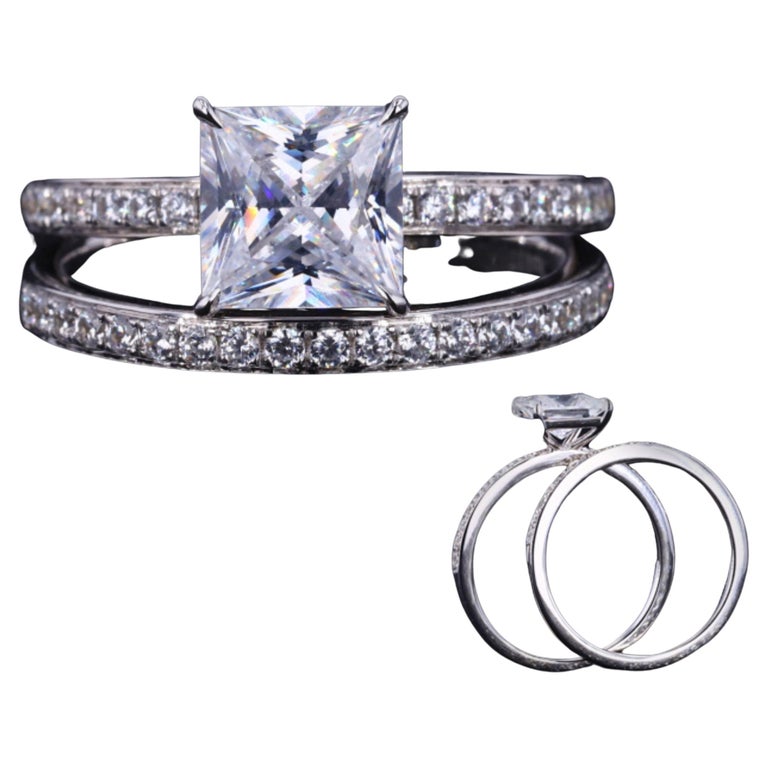 Customizable 18K White Gold Princess Cut Diamonds Engagement Ring Set ...