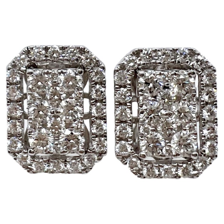 18k White Gold Rectangular Shaped Diamond Stud Style Earrings For Sale ...