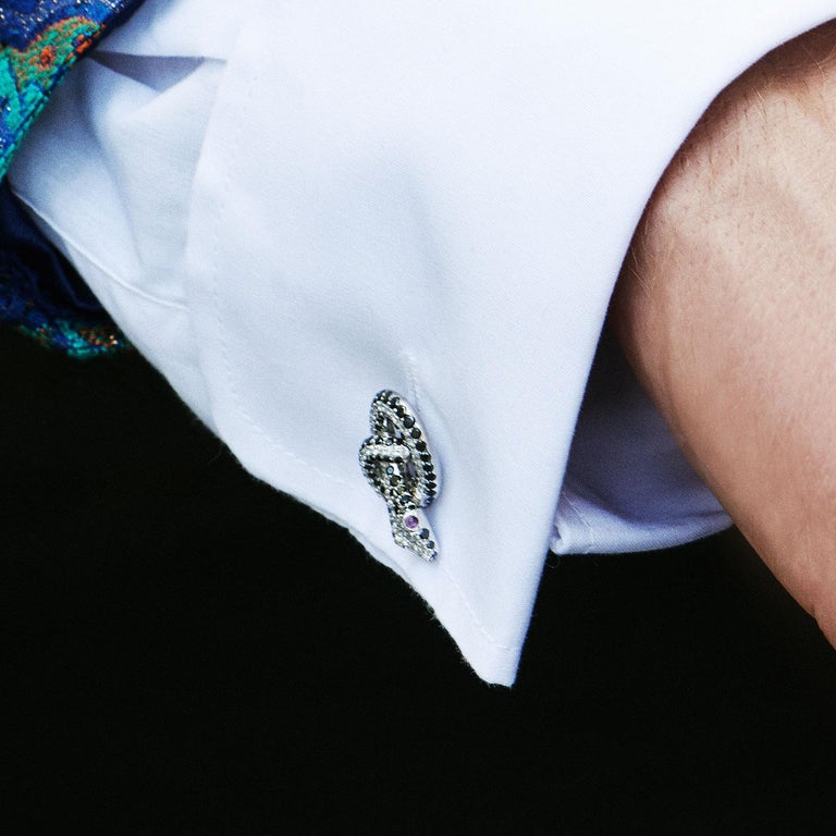 18 Karat Gold Rhodium White Diamonds Black Diamonds Amethysts Cufflinks ...