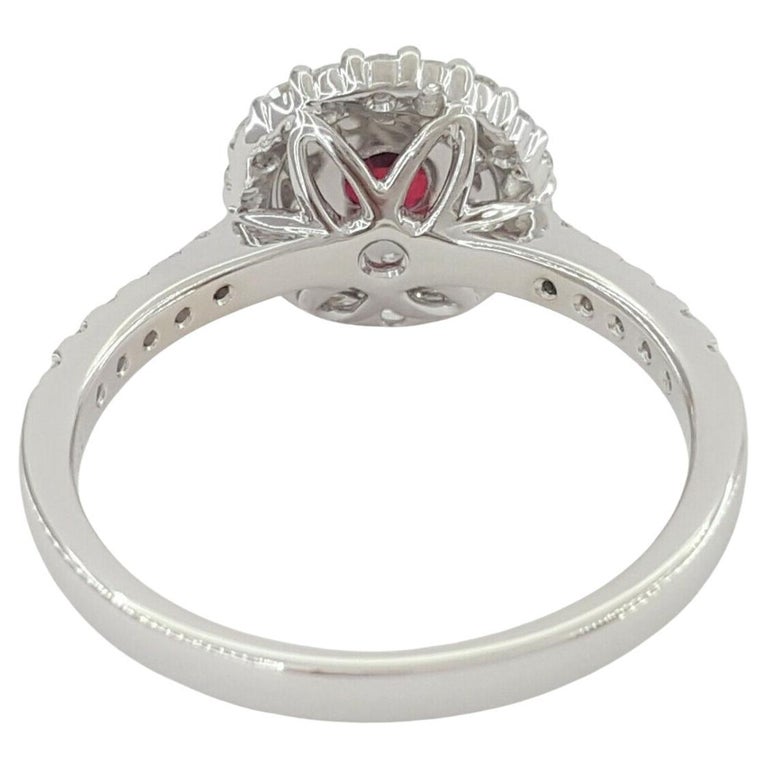 18k White Gold Round Cut Ruby and Round Brilliant Cut Diamond Ring For ...