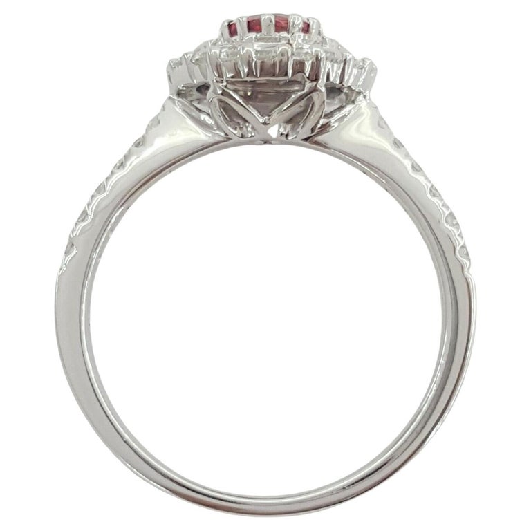 18k White Gold Round Cut Ruby and Round Brilliant Cut Diamond Ring For ...