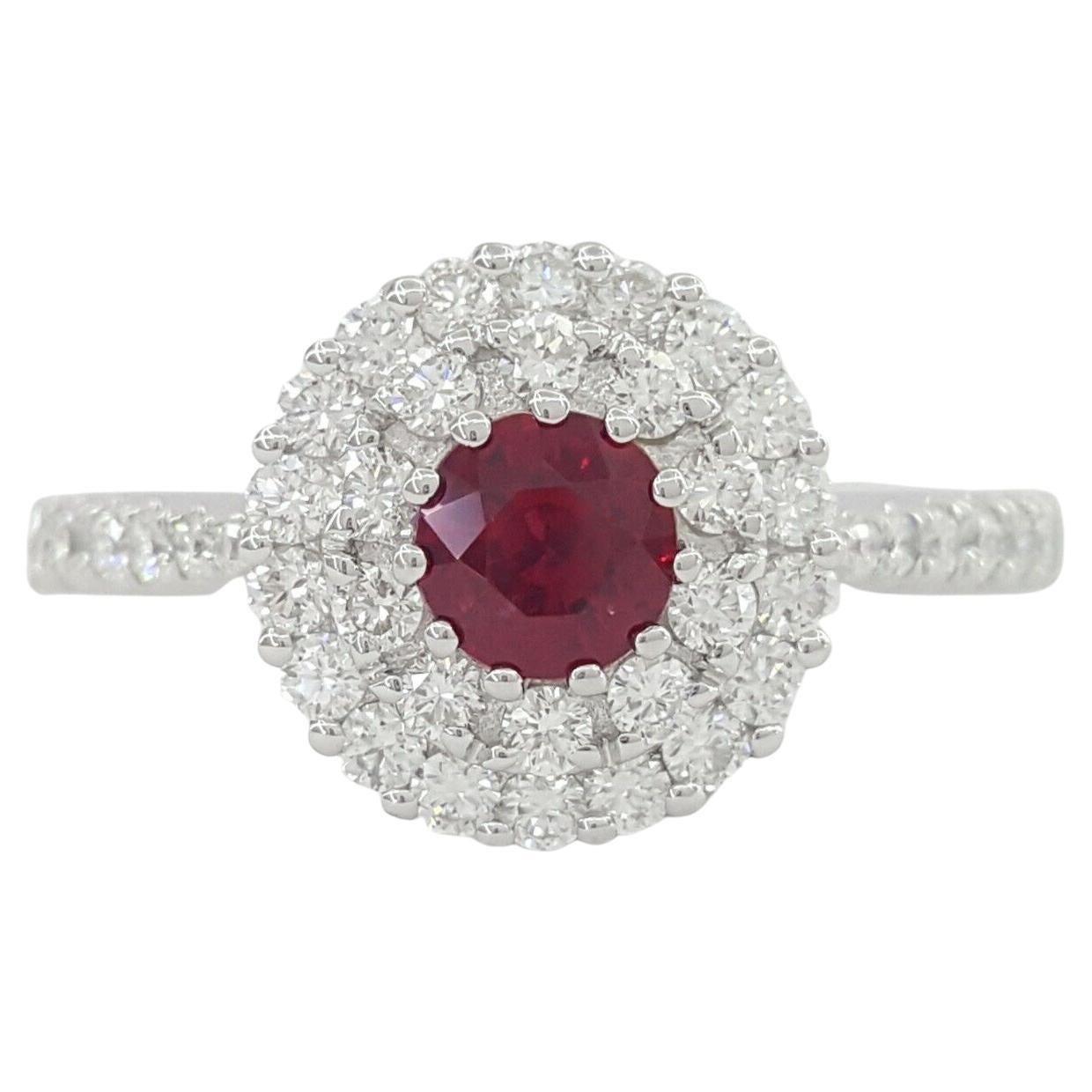 White Rose Cut Diamond Round Brilliant Diamond and Burmese Ruby Ring in ...