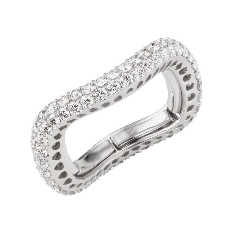 18K White Gold Round Diamond Adjustable Band Ring For Sale at 1stDibs