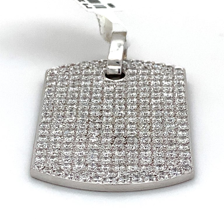 18k White Gold Round White Diamond 4.5 Cttw Dog Tag Shaped Pendant For ...