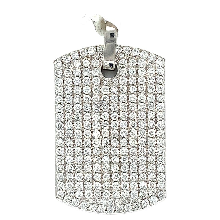 18k White Gold Round White Diamond 4.5 Cttw Dog Tag Shaped Pendant For ...