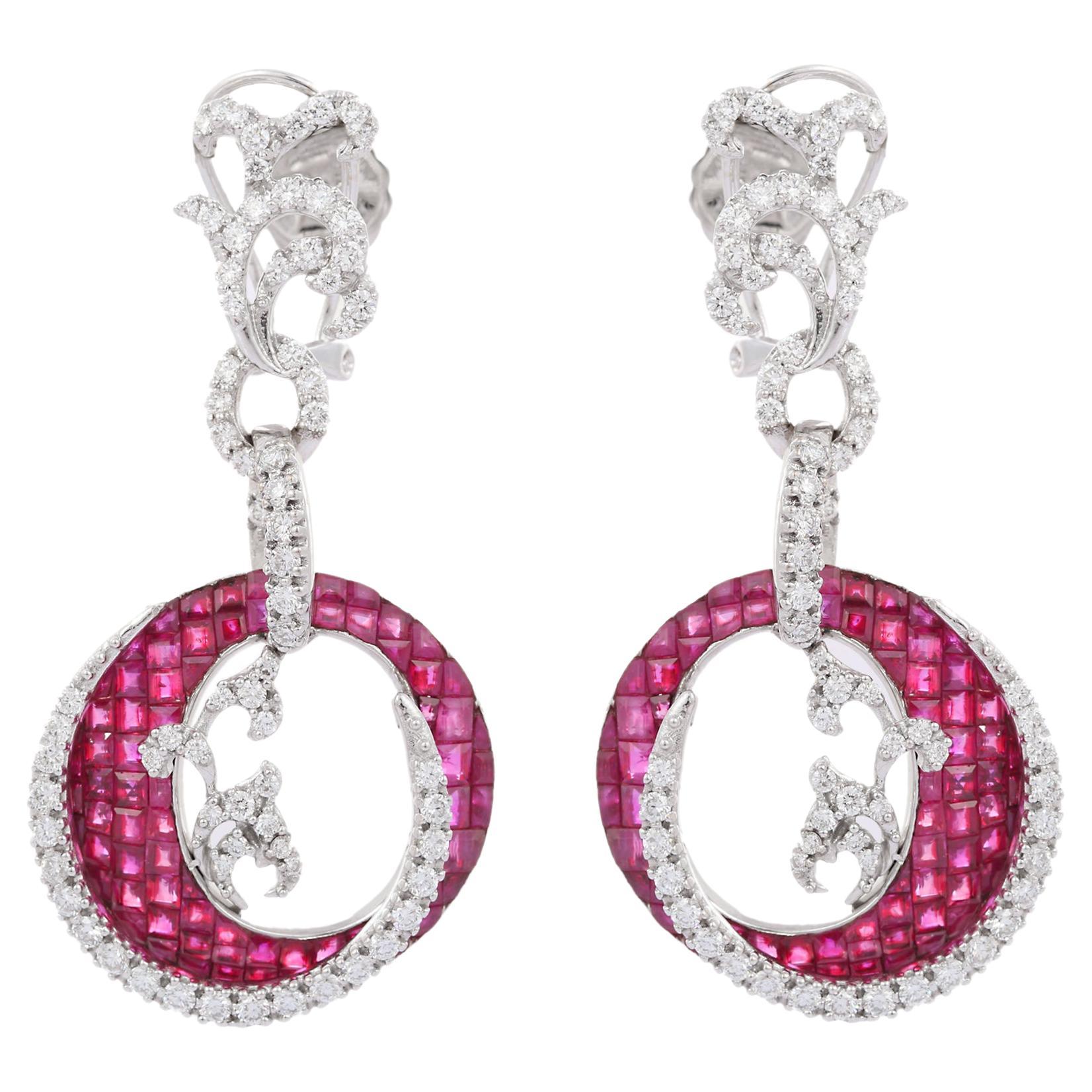 18K White gold invisible Ruby Dangle Earrings For Sale at 1stDibs ...
