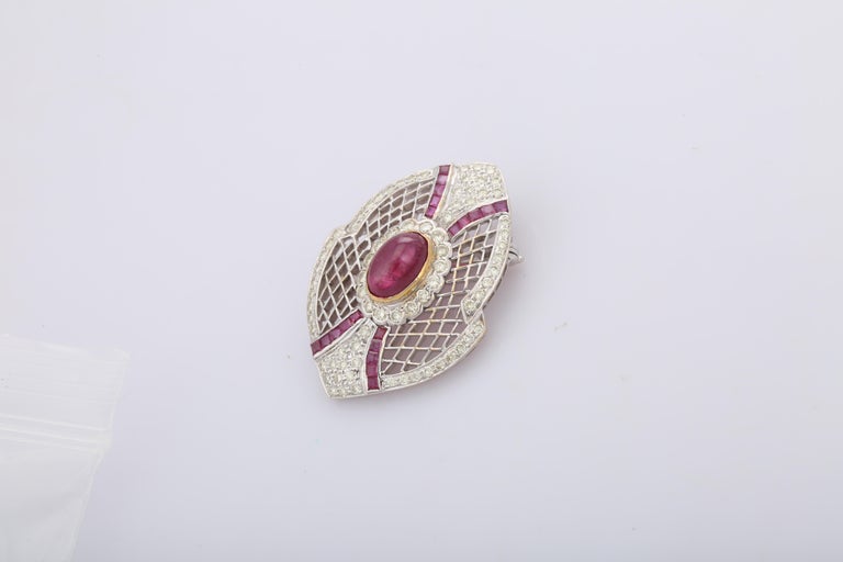 18K White Gold Ruby Brooch with Diamonds For Sale at 1stDibs