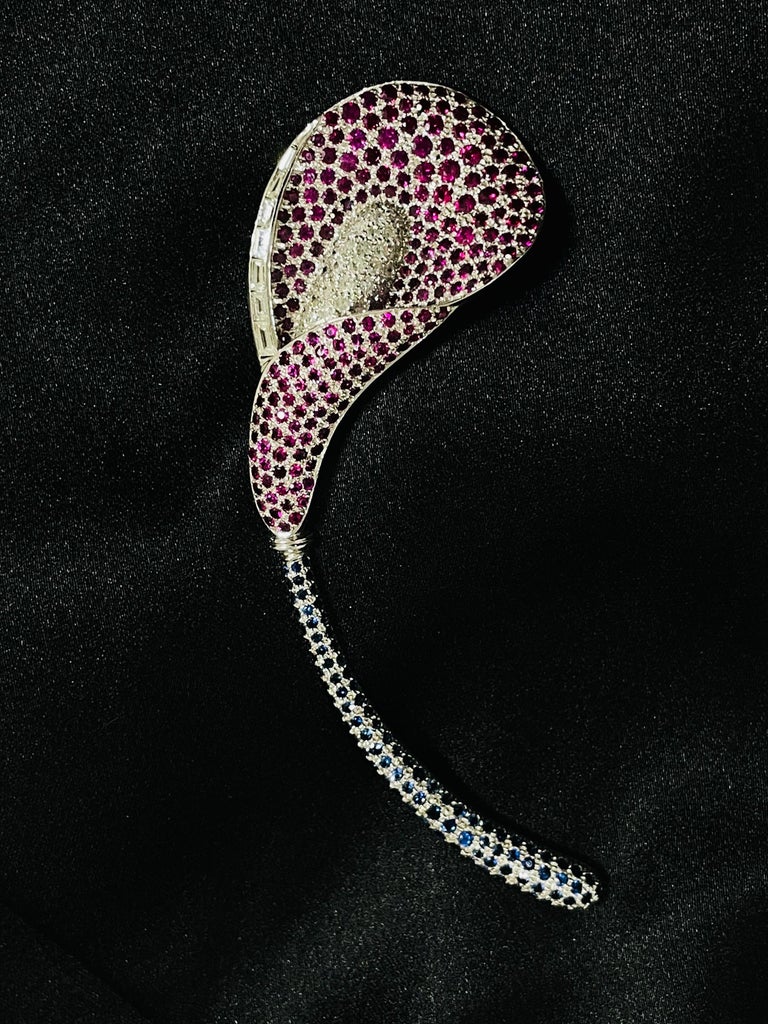 18K White Gold Ruby Brooch with Diamonds For Sale at 1stDibs