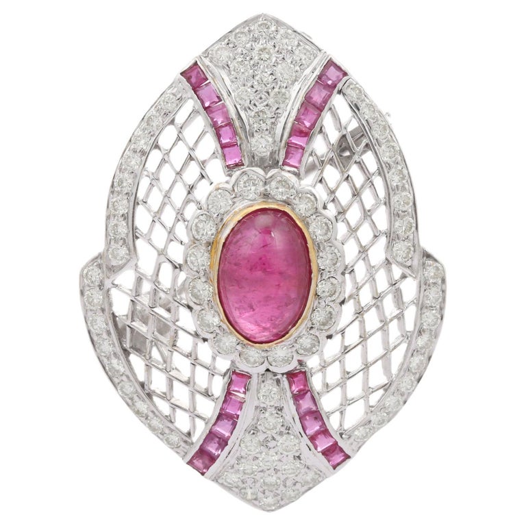 18K White Gold Ruby Brooch with Diamonds For Sale at 1stDibs