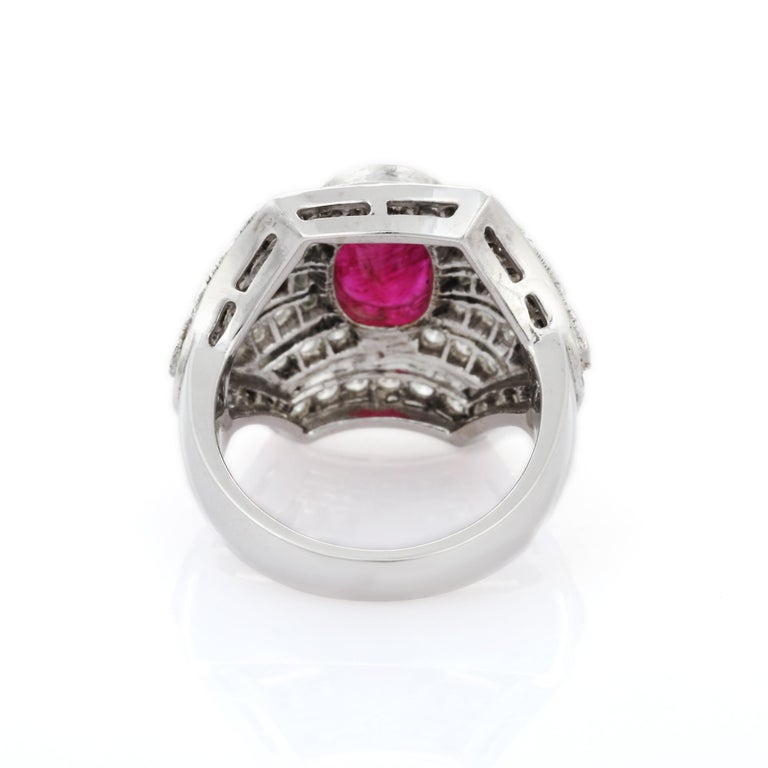 Customizable 18K White Gold Ruby Cluster Wedding Diamond Ring For Sale ...