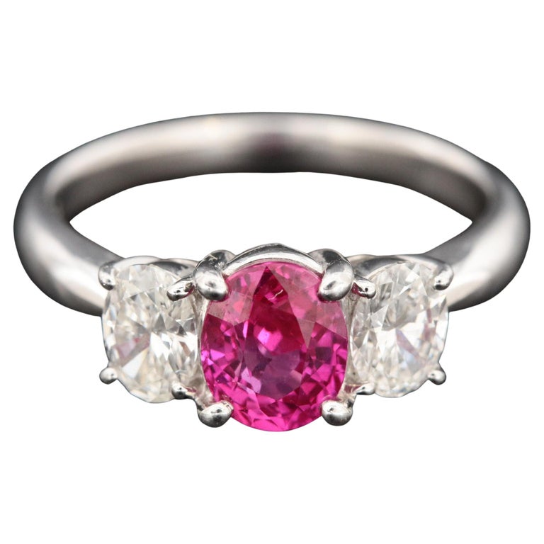 Customizable 18K White Gold Ruby Diamond Engagement Ring, Minimalist ...