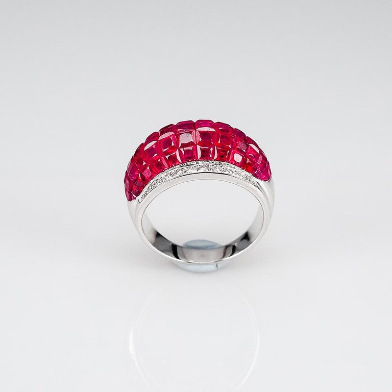 18K White gold Ruby dome invisible Ring For Sale at 1stDibs