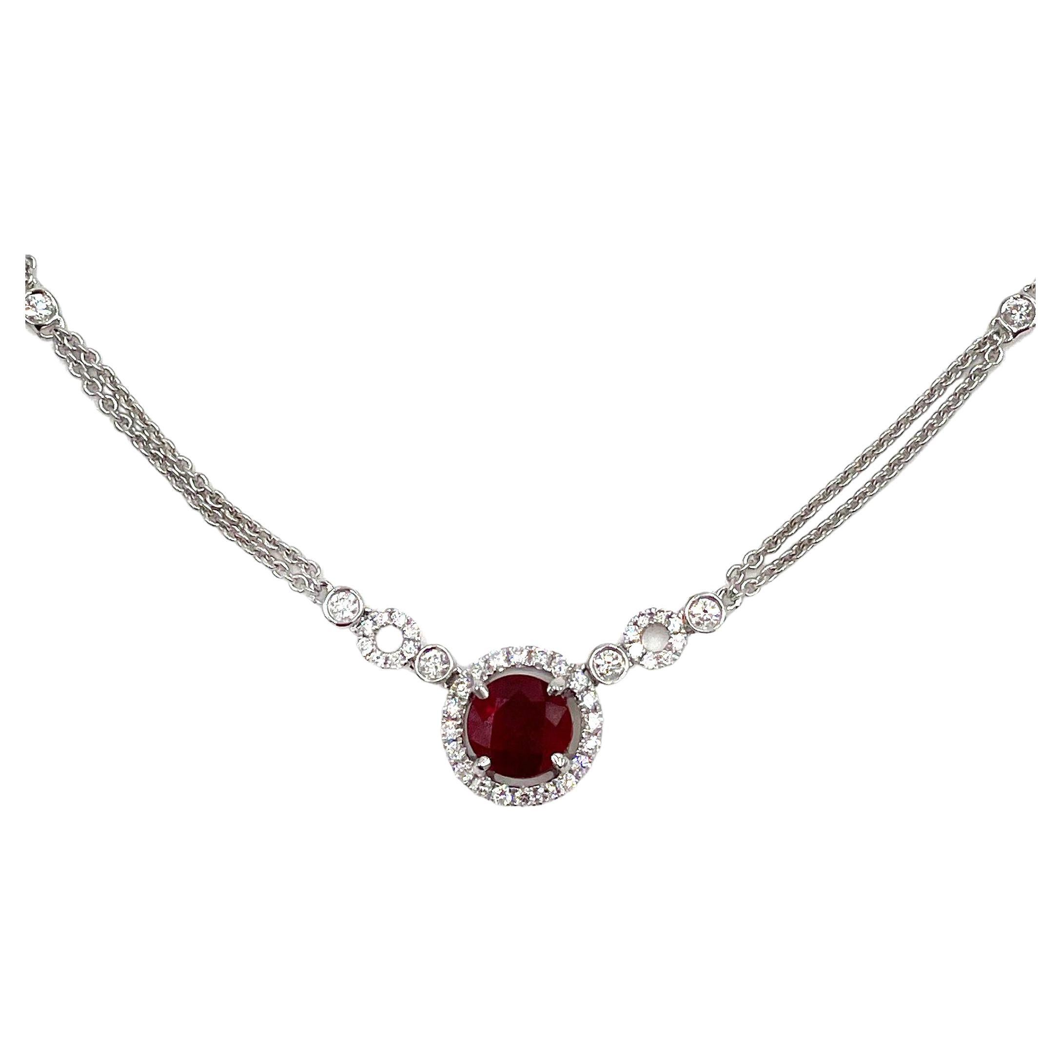 GIA Report Certified 18K Gold Ruby Necklace For Sale at 1stDibs