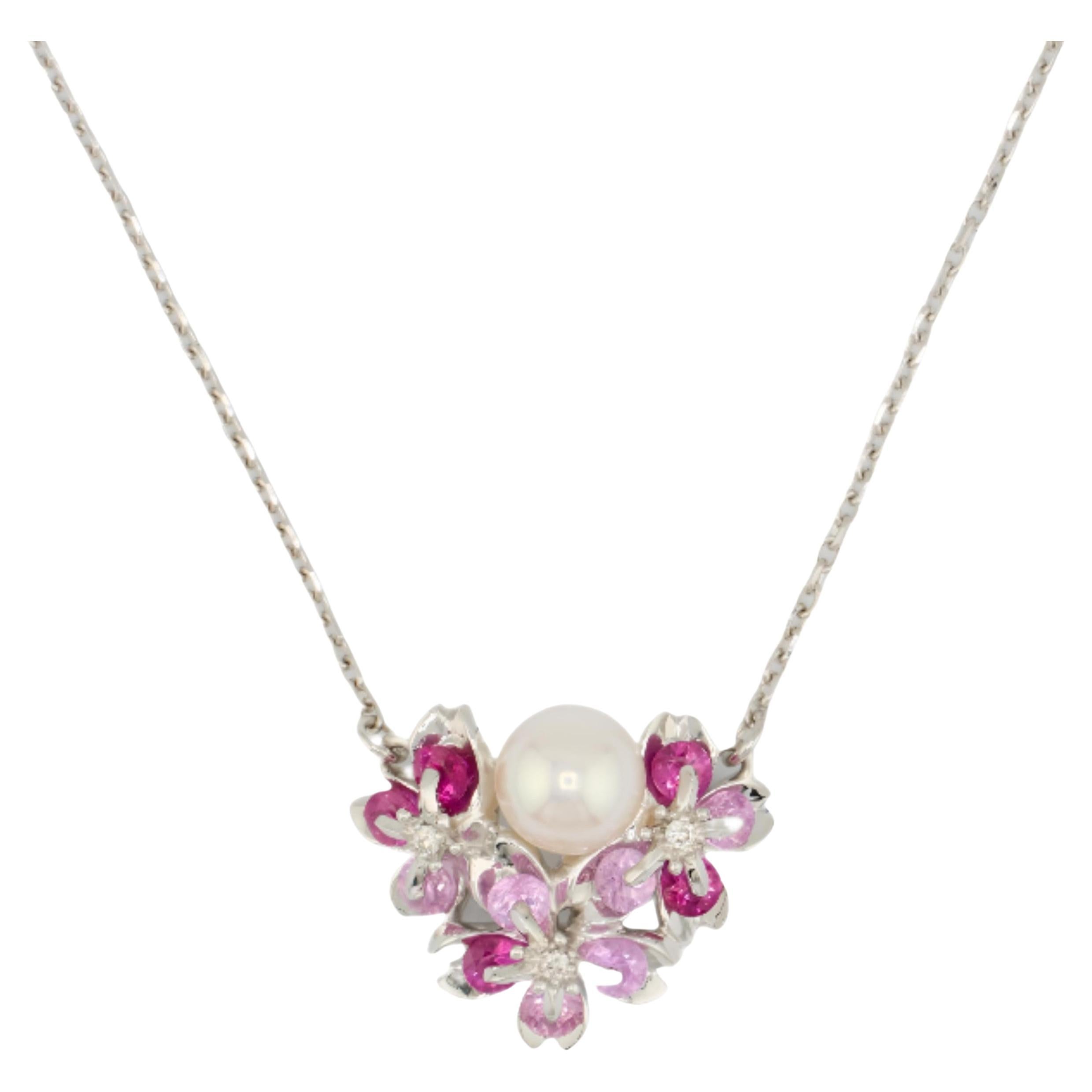 Mikimoto Blue Sapphire and Akoya Pearl Ocean Necklace in 18k White Gold For Sale at 1stDibs ...