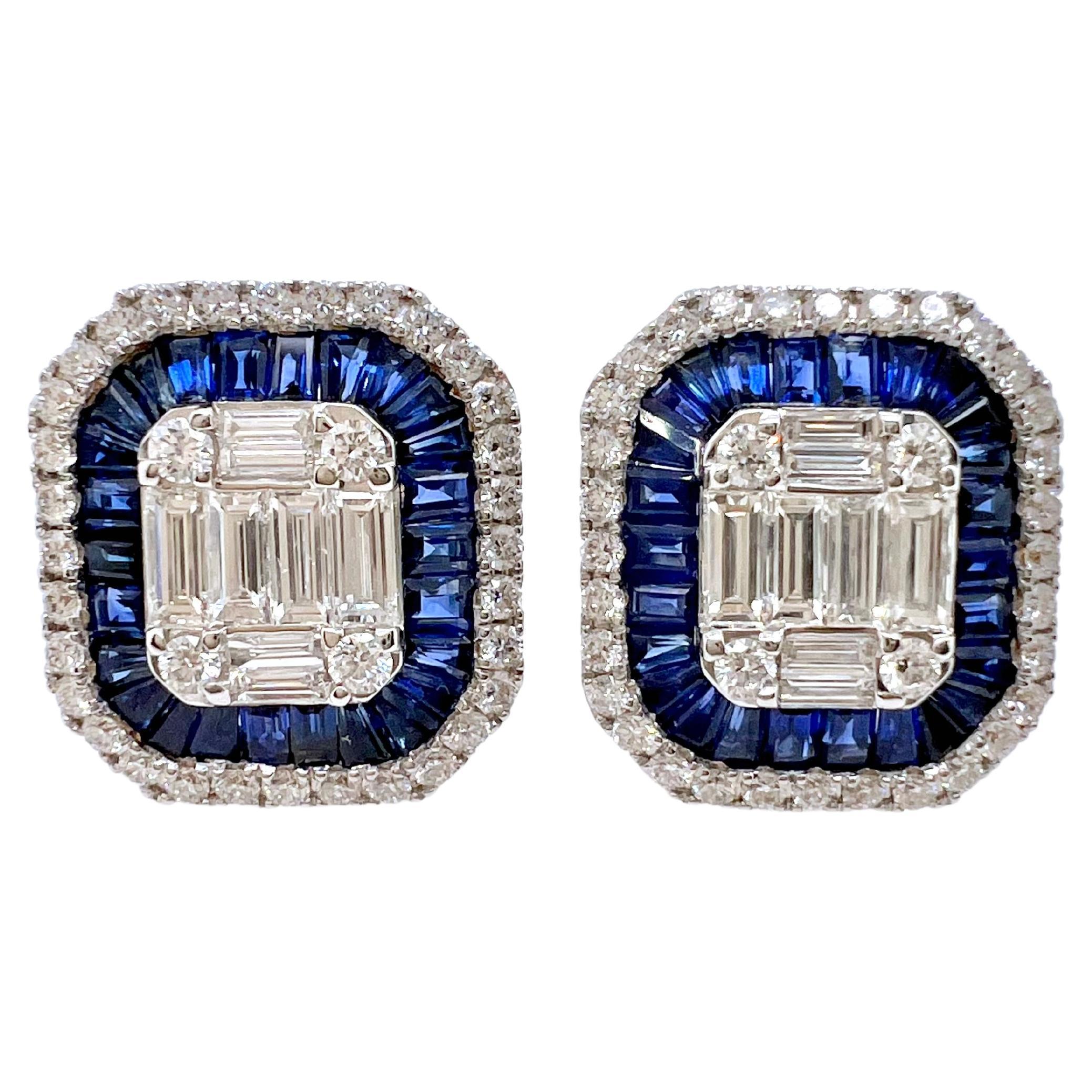 Sapphire Diamond White Gold Earrings at 1stDibs