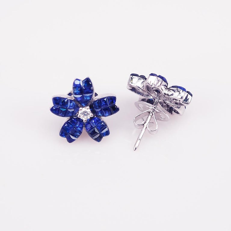 18k white gold Sapphire and diamond invisible Stud Earrings at 1stDibs ...