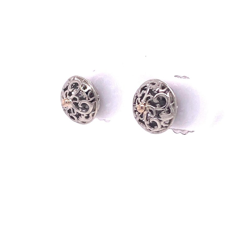 18 Karat White Gold Scroll Pattern Studs with Blue Chalcedony Earring ...
