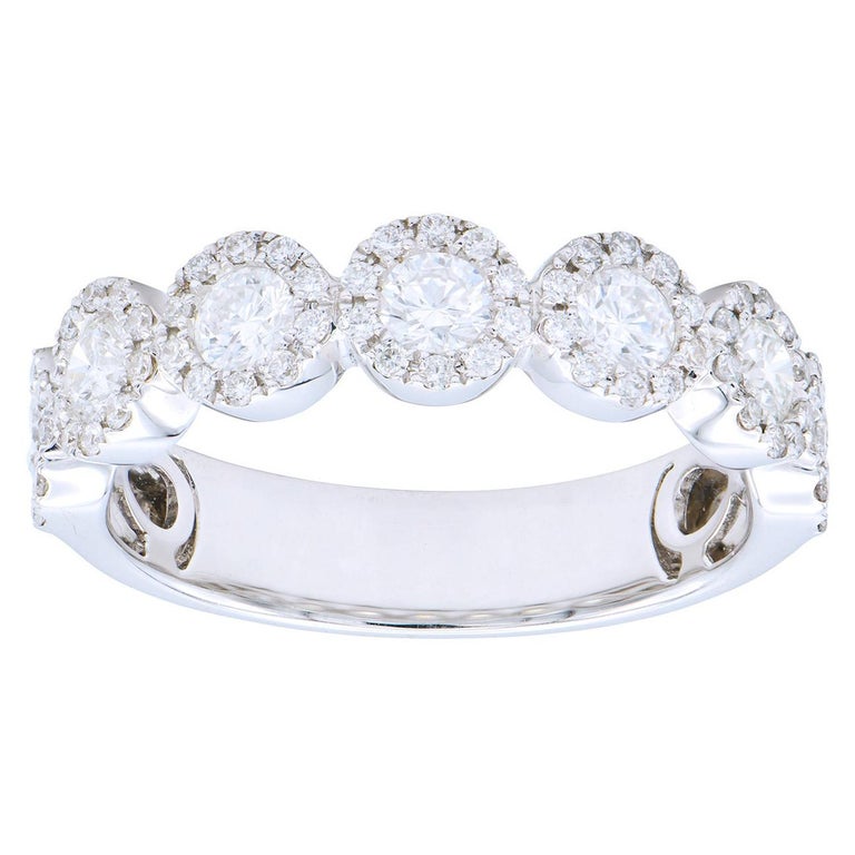 18K White Gold Seven Round Diamond Ring with Diamond Halos For Sale at ...