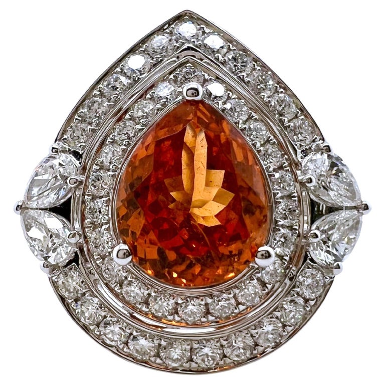 18k White Gold Spersastite Mandarin Garnet Ring with Diamonds For Sale ...