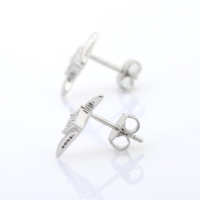 18K Solid White Gold Square Cut Natural Diamond Stud Earrings For Her ...