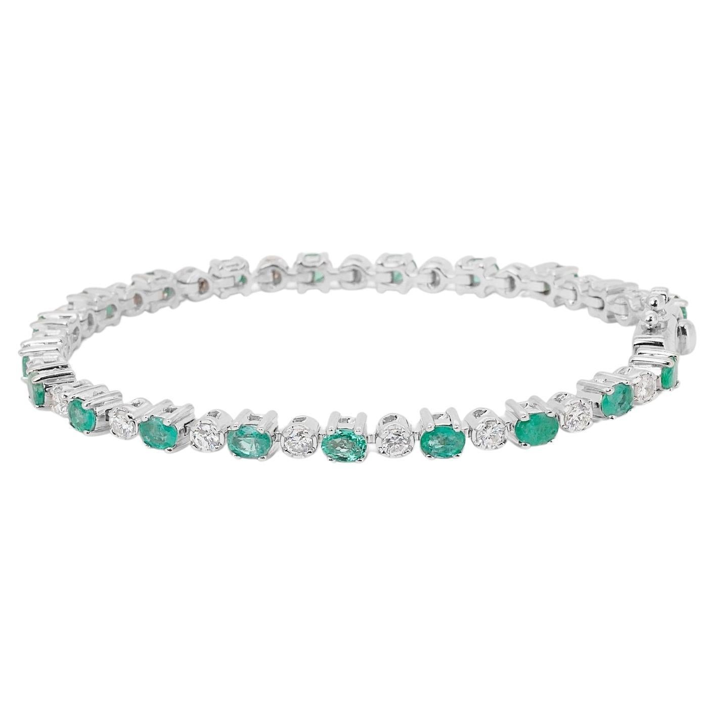 18k White Gold Tennis Bracelet 4.65 Ct Natural Emerald and Diamonds Igi Cert at 1stDibs