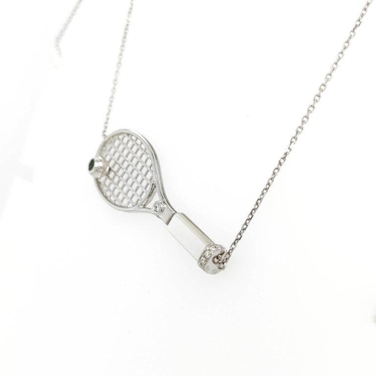 18K White Gold Tennis Racket Diamond Pendant Necklace with Mother of ...
