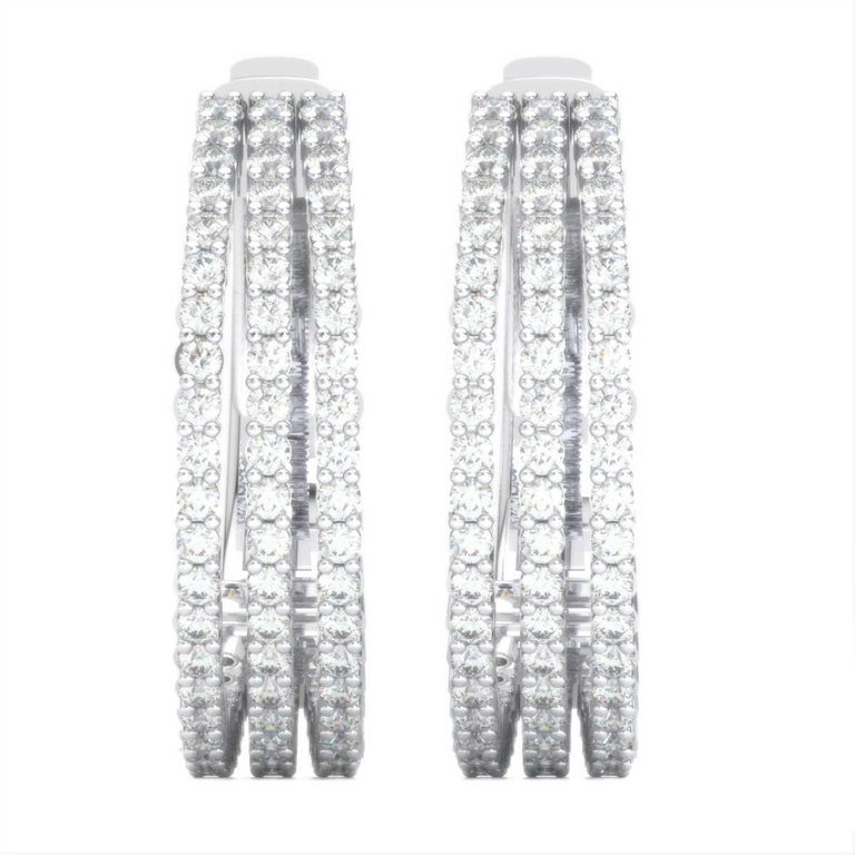 18 Karat White Gold Three-Row Hoop Diamond Earrings '1 1/2 Carat' For ...