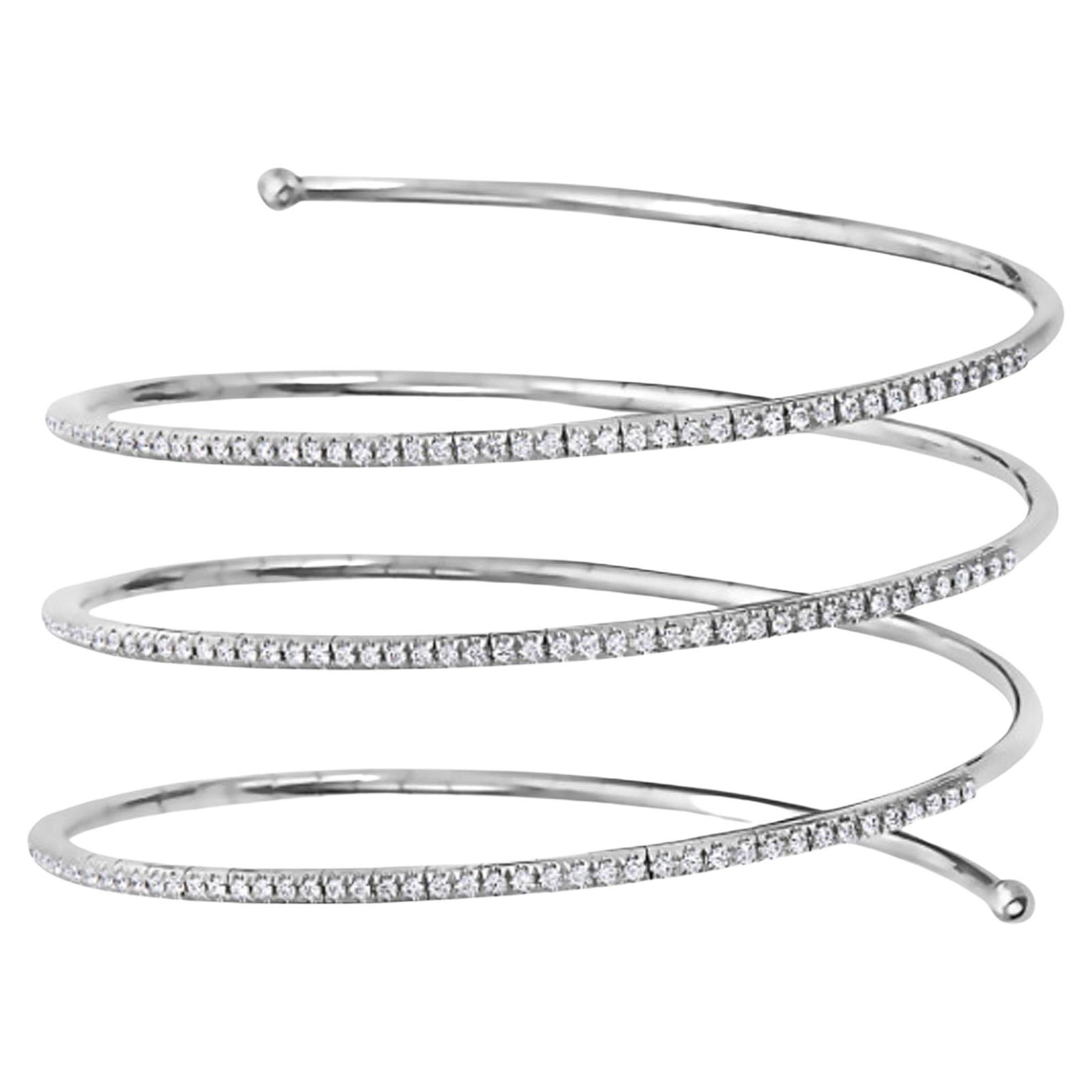 18K White Gold Three Row Wrap Bangle Bracelet with Diamonds For Sale at ...