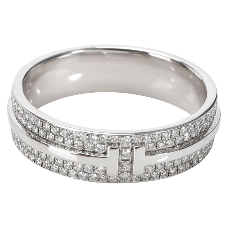 18K White Gold Tiffany and Co. T Wide Pave Diamond Ring, 0.57 Ctw For Sale at 1stDibs