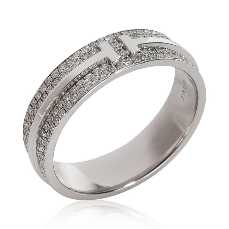 18K White Gold Tiffany and Co. T Wide Pave Diamond Ring, 0.57 Ctw For Sale at 1stDibs