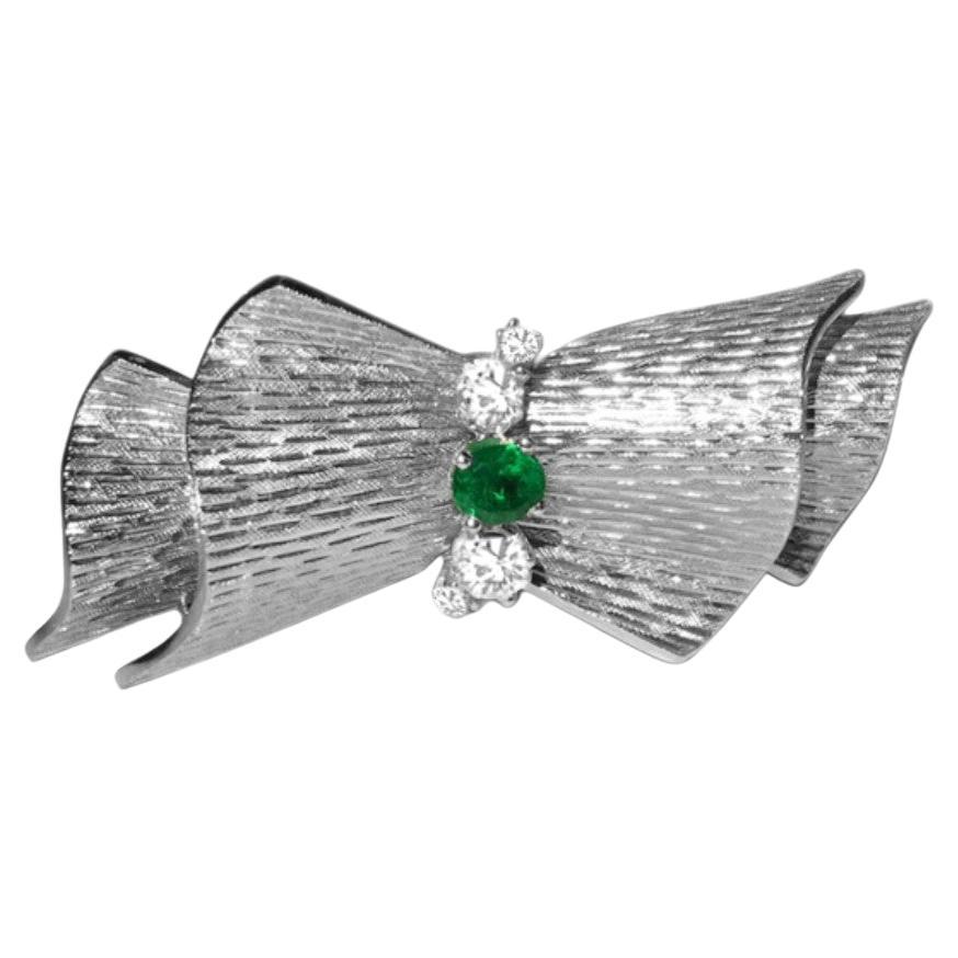 18 Karat White Gold and Diamond Frog Pin with Emerald Eyes by Aldo ...