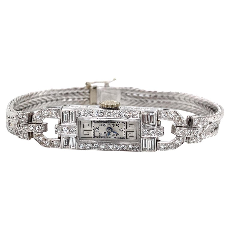 18K White Gold Vintage Diamond Watch For Sale at 1stDibs