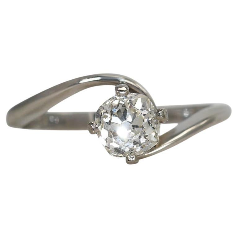 18K White Gold Vintage Old Mine Diamond Ring, .70ct, 2.8g For Sale at ...