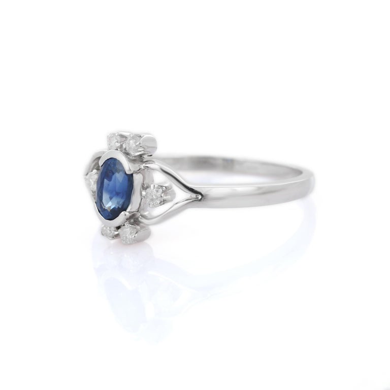 Customizable Solid 18k White Gold Vivid Oval Blue Sapphire and Diamond Wedding Ring For Sale at ...