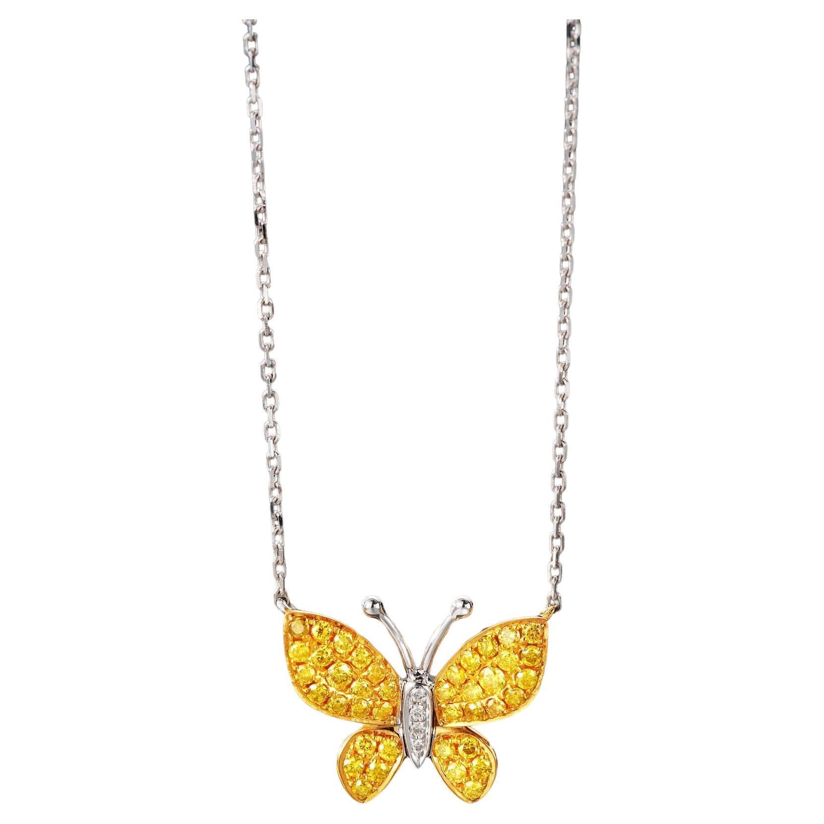18K White Gold Yellow Diamond Butterfly Necklace For Sale at 1stDibs