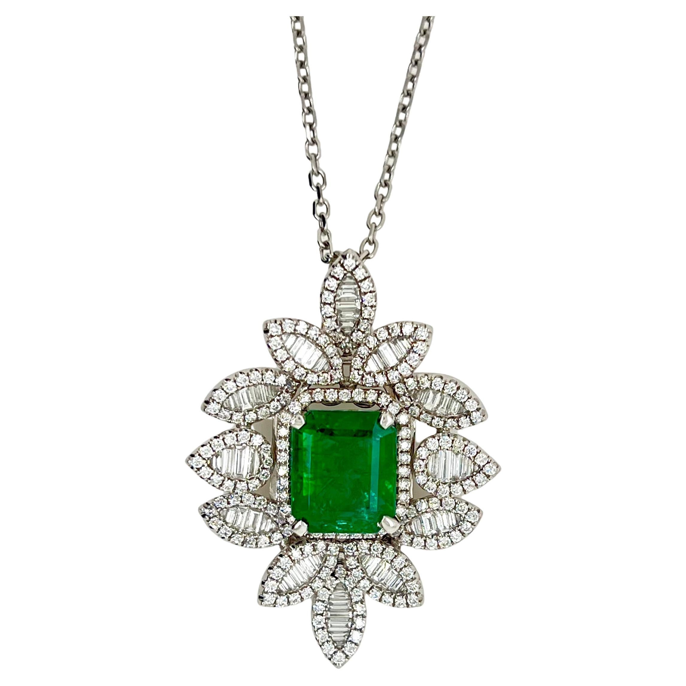 Ballerina Style Diamond and Emerald Earring Pendant Set 18k White Gold ...