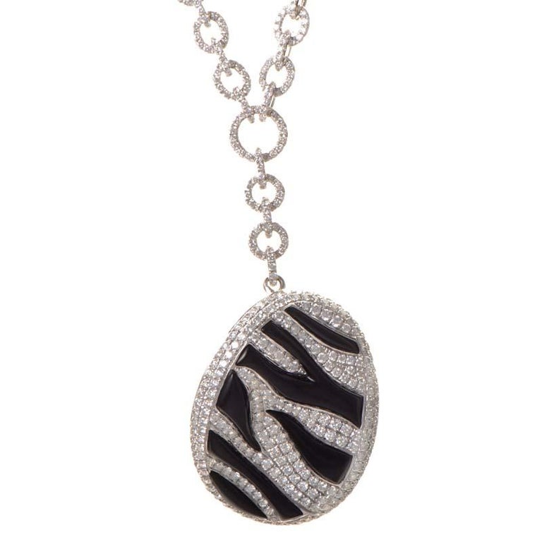 18 Karat White Gold Zebra Stripped Diamond Pave Oval Pendant 0514G1 at ...