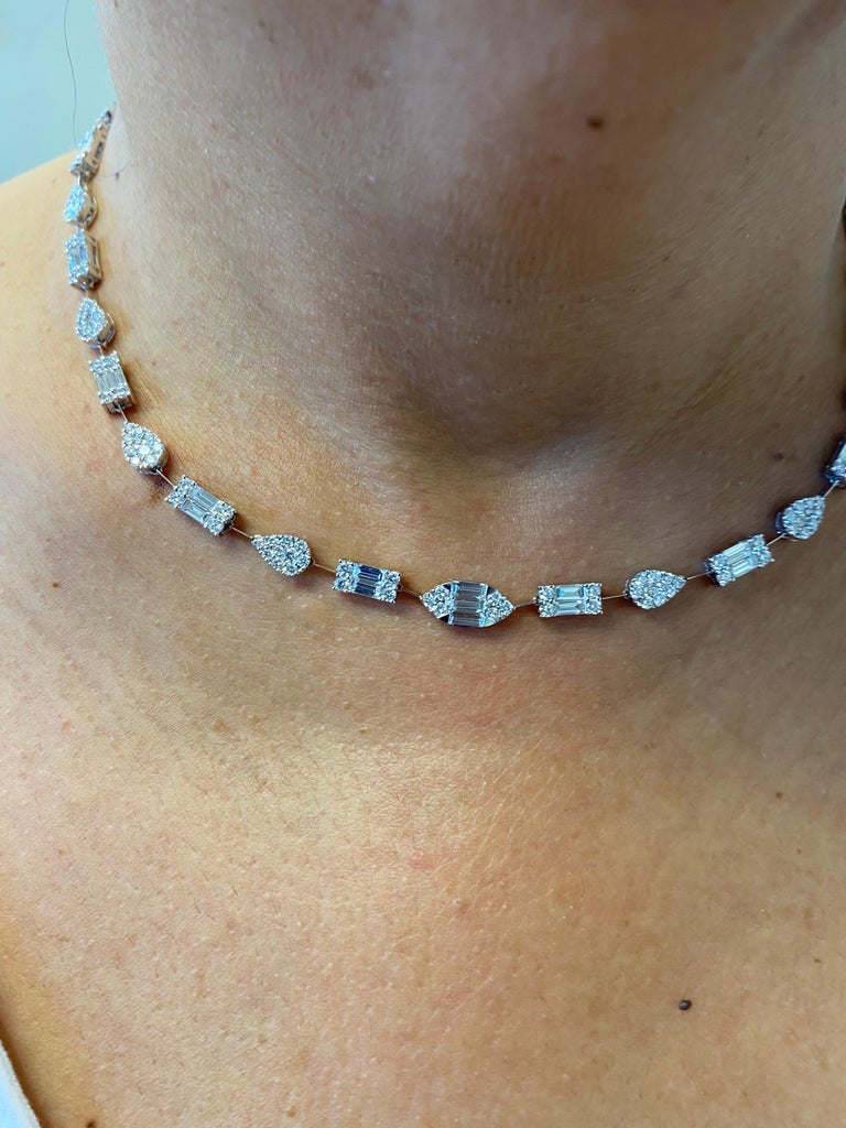18K White Multi Shape Diamond Necklace For Sale at 1stDibs