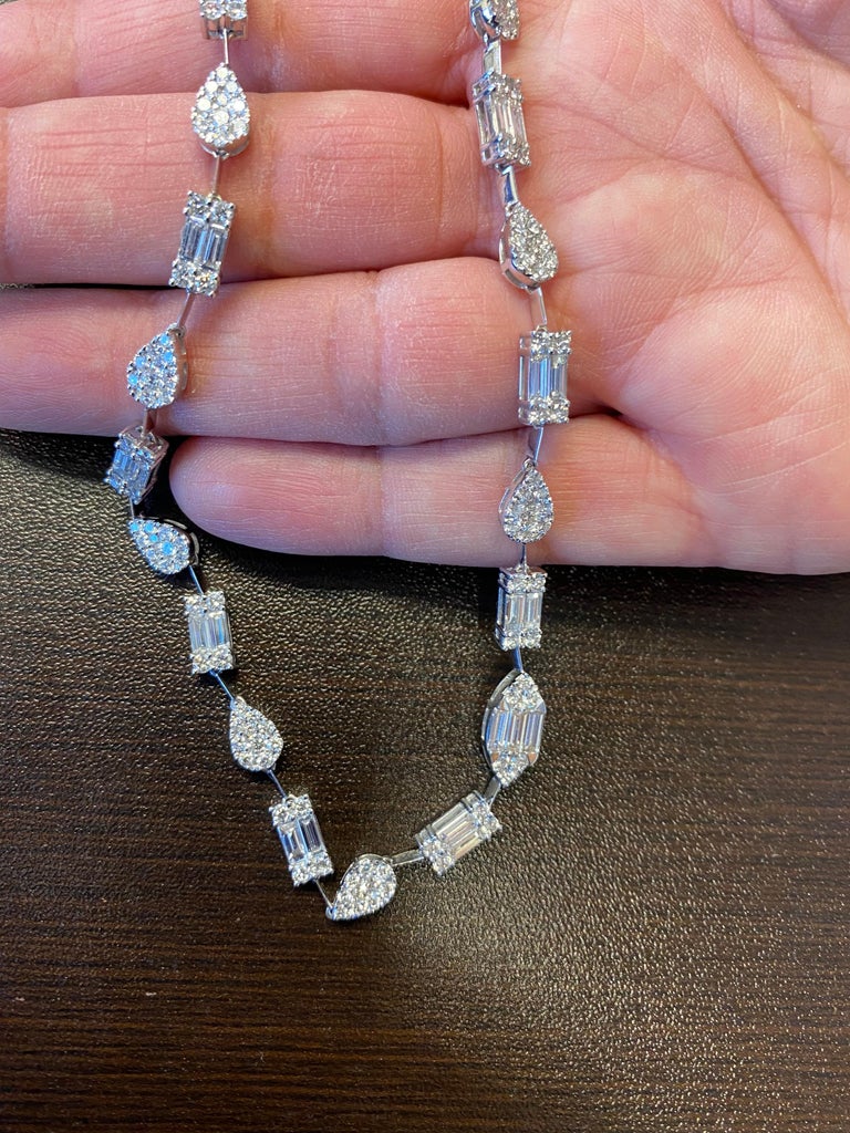 18K White Multi Shape Diamond Necklace For Sale at 1stDibs
