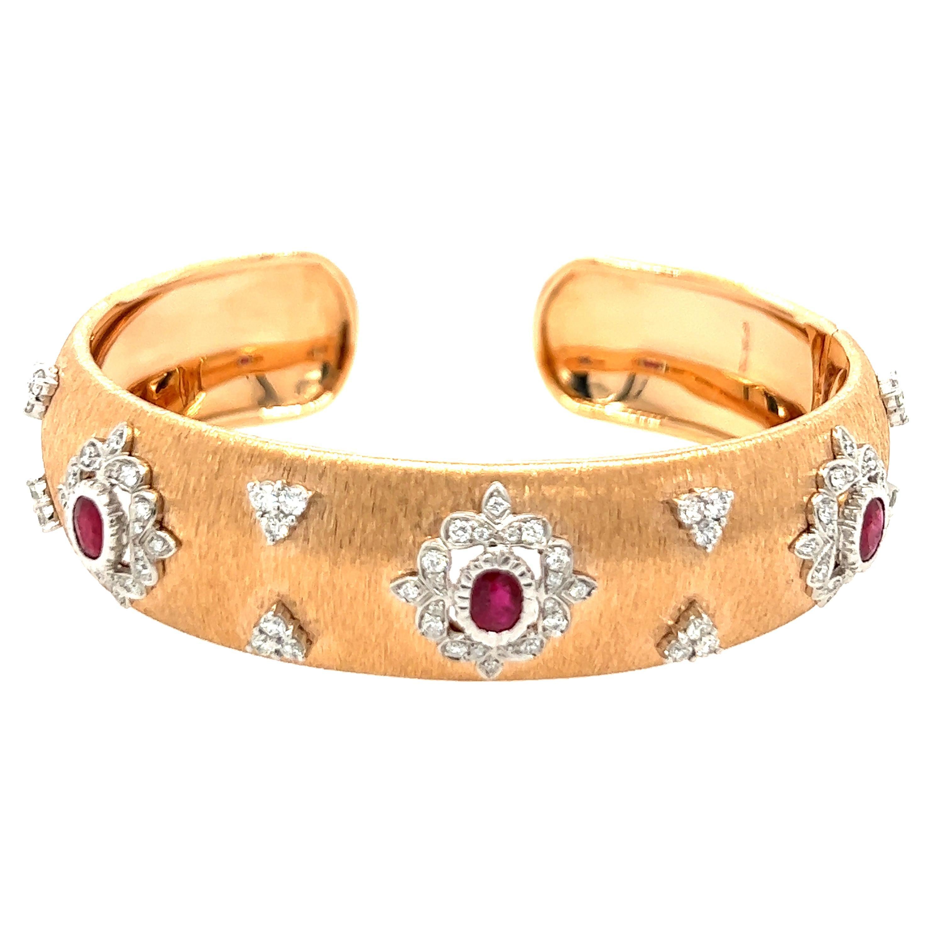 18 Karat Rose White Gold Link Bangle with Diamonds in Florentine ...