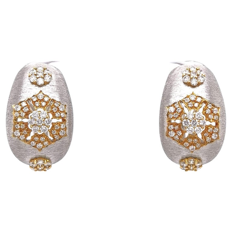 18K White and Rose Gold Flower Diamond Openwork Earrings in Florentine ...