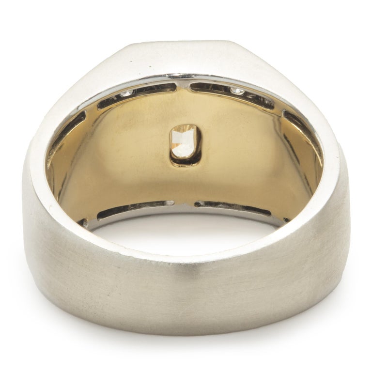 18k White and Yellow Gold Fancy Yellow Diamond Signet Style Ring with ...
